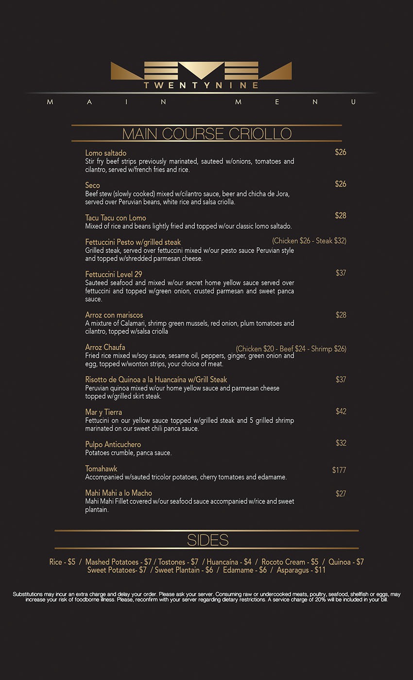 MENU – Level 29